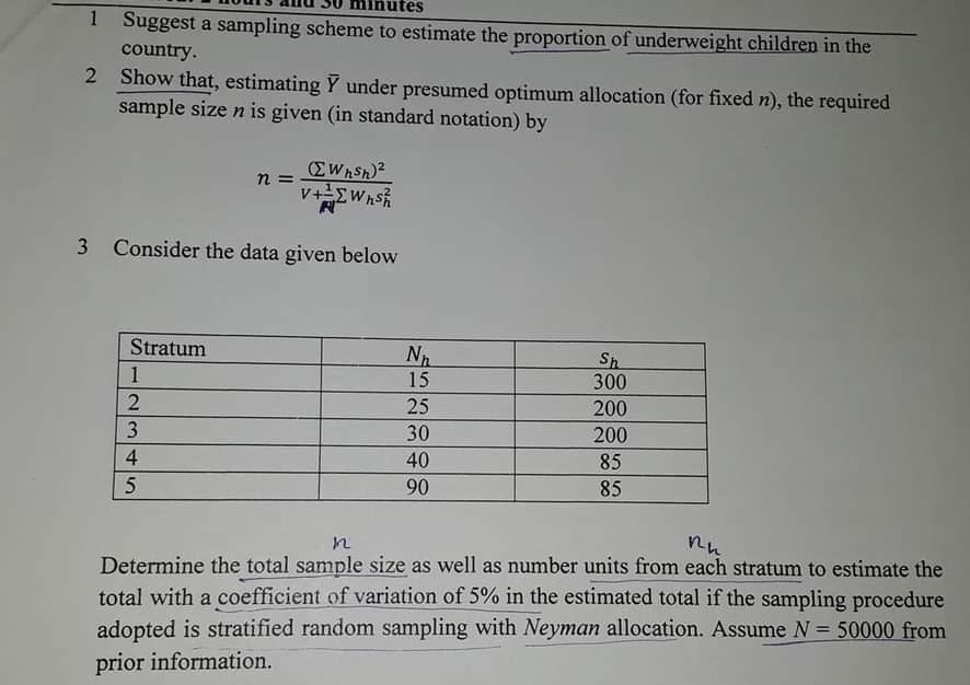 Solved 1 Suggest a sampling scheme to estimate the | Chegg.com