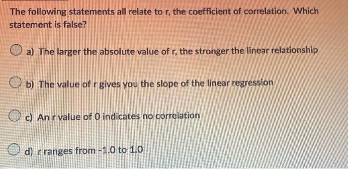 Solved The following statements all relate to r, the | Chegg.com