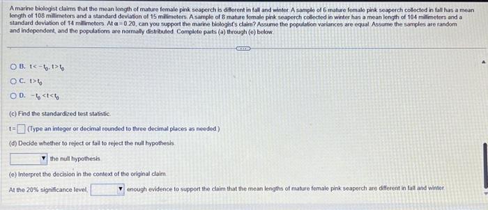 Solved A marine biologist daims that the mean length of | Chegg.com