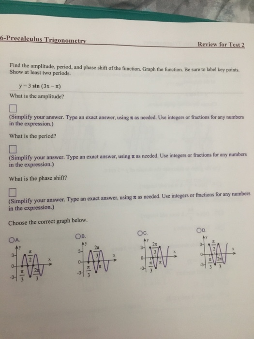 Solved 6-Precalculus Trigonometry Review for Test 2 Find the | Chegg.com