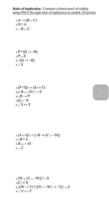 Rules of Implication: Construct a formal proof of | Chegg.com
