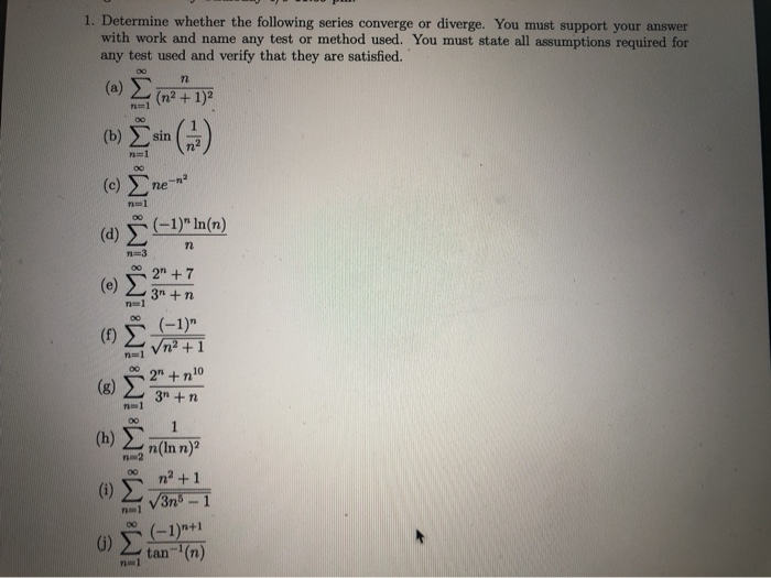 Solved 1 Determine Whether The Following Series Converge Or