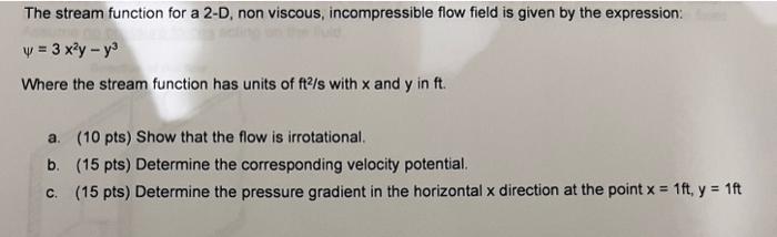 Solved The stream function for a 2-D, non viscous, | Chegg.com