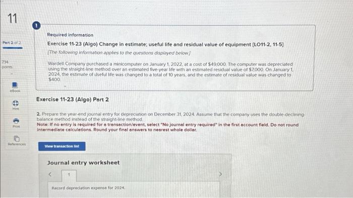 Required information Exercise 11-23 (Algo) Change in | Chegg.com