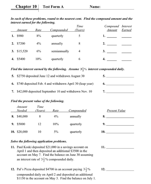 Solved Chapter 10 Test Form A Name: In each of these | Chegg.com