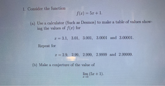 Solved 1. Consider the function f(t) = 5x +1. (a) Use a | Chegg.com