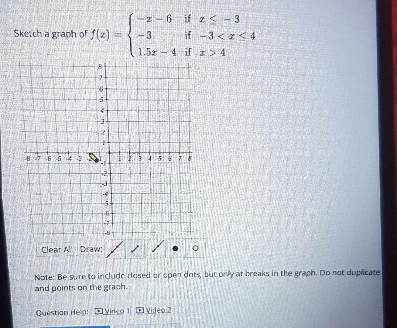Solved Draw: Note: Be sure to include closed or open dots, | Chegg.com