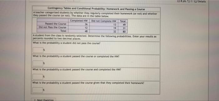 Solved 8 pts 1 Details Contingency Tables and Conditional | Chegg.com