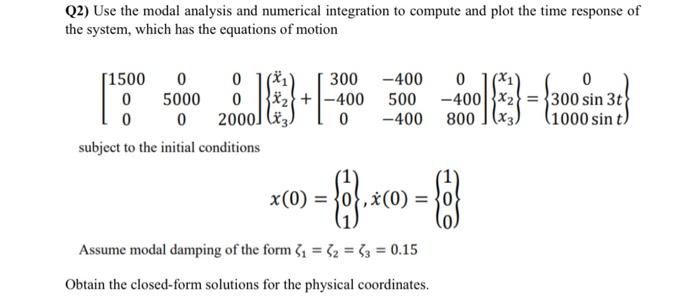 Solved Q2) Use the modal analysis and numerical integration | Chegg.com
