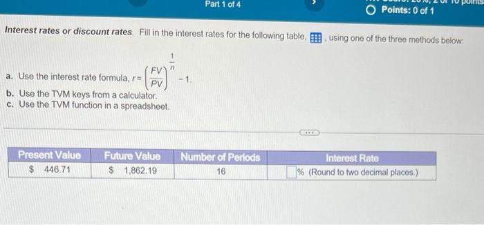 Solved Interest rates or discount rates. Fill in the | Chegg.com