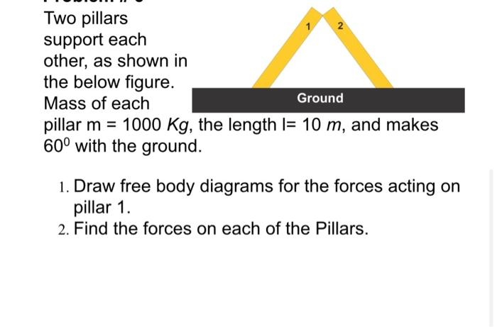 Solved pillar m=1000Kg, the length l=10 m, and makes 60∘ | Chegg.com