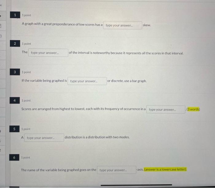 Solved 1 point A graph with a great preponderance of low | Chegg.com