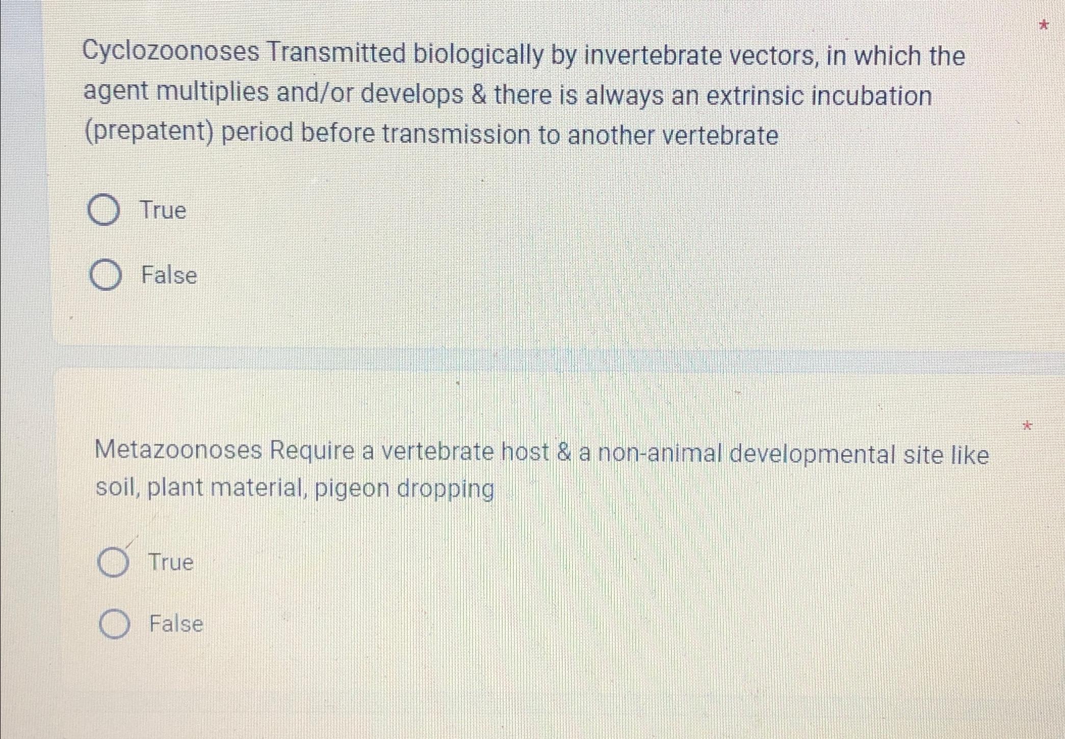 Solved Cyclozoonoses Transmitted biologically by | Chegg.com