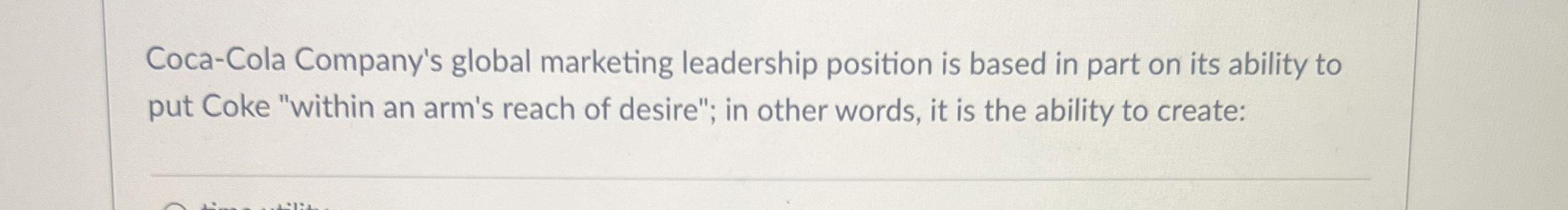 Solved Coca-Cola Company's global marketing leadership | Chegg.com