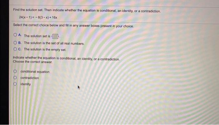Solved Find the solution set. Then indicate whether the | Chegg.com