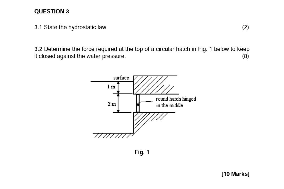 3.1 State the hydrostatic law. (2) 3.2 Determine the | Chegg.com