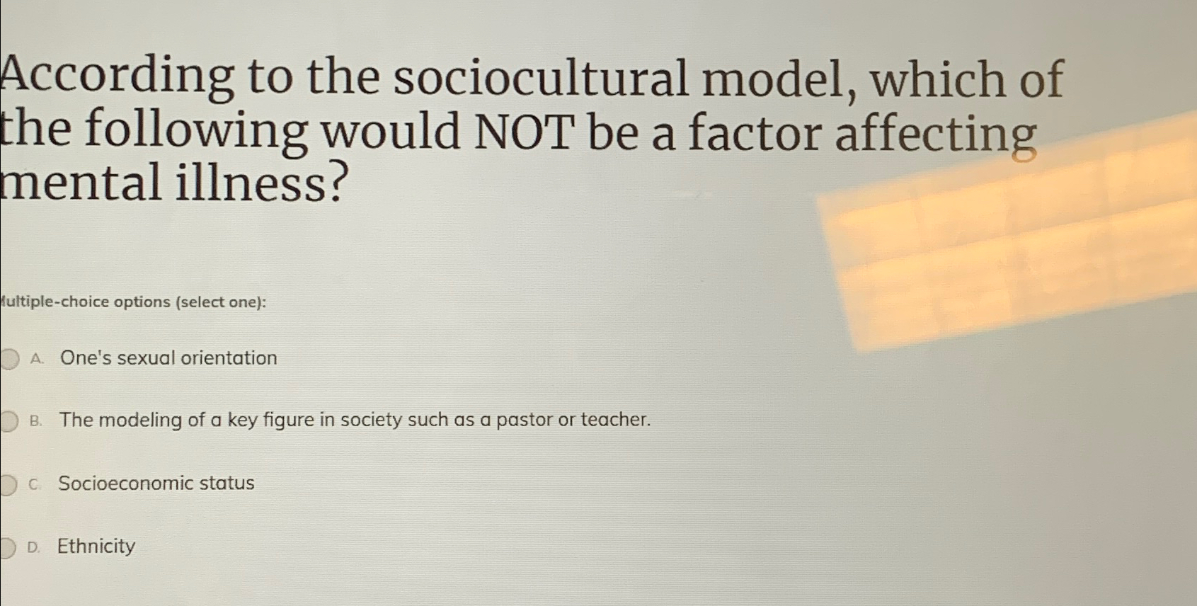 Solved According to the sociocultural model, which of the | Chegg.com