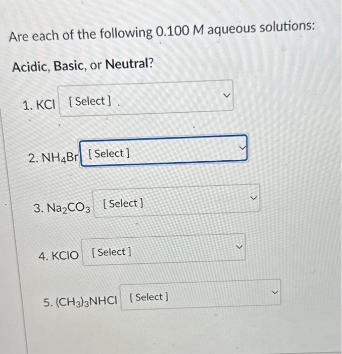 Solved Are each of the following 0.100M aqueous solutions: | Chegg.com