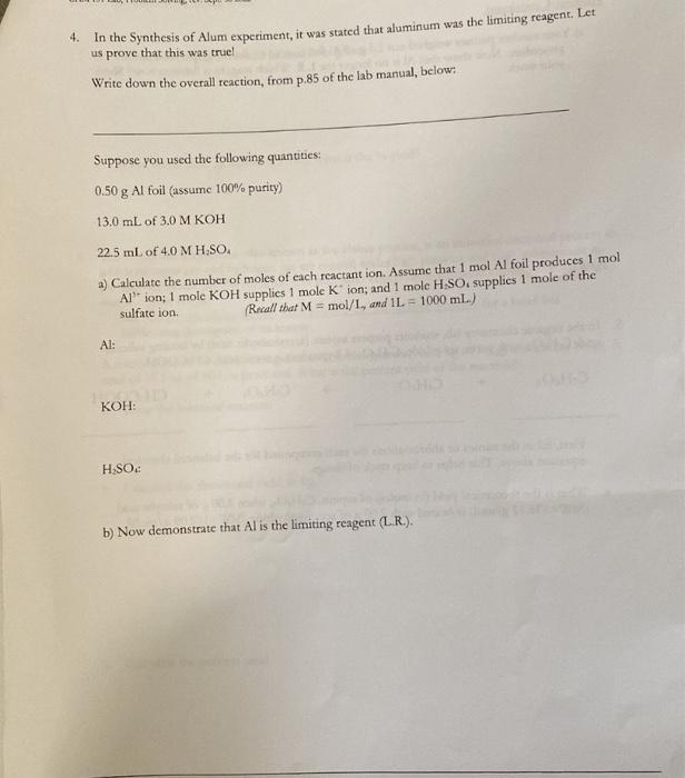 Solved Complete all questions and calculations during class. | Chegg.com