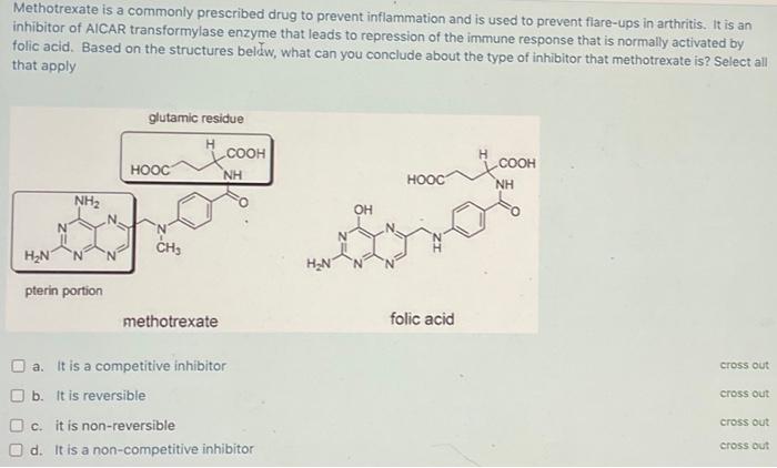 Solved Methotrexate is a commonly prescribed drug to prevent | Chegg.com
