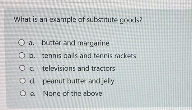 Solved What is an example of substitute goods?a. ﻿butter and | Chegg.com