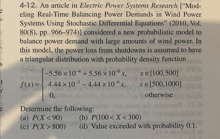 Solved 4-12. An article in Electric Power Systems Research | Chegg.com
