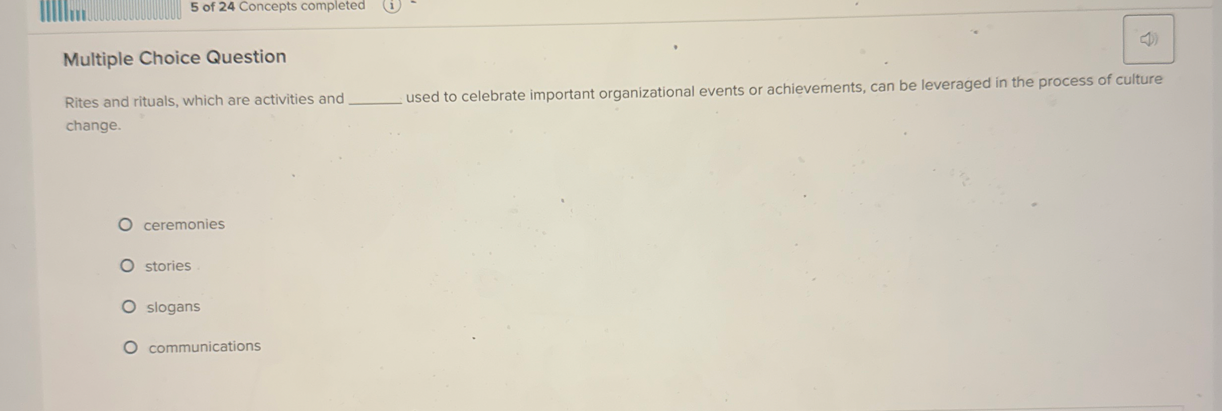 5 ﻿of 24 ﻿Concepts completedMultiple Choice | Chegg.com