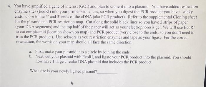Solved 4. You have amplified a gene of interest (GOI) and | Chegg.com
