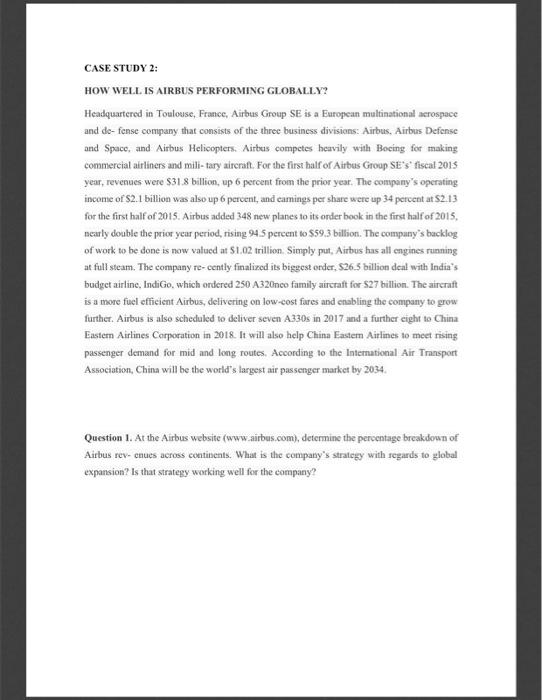 CASE STUDY 2: HOW WELL IS AIRBUS PERFORMING GLOBALLY? | Chegg.com