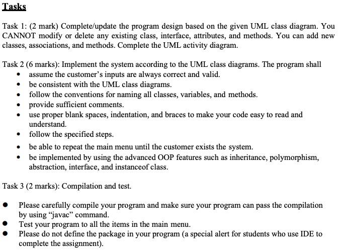 Solved Complete Task 1 Only:Complete UML class diagram for | Chegg.com
