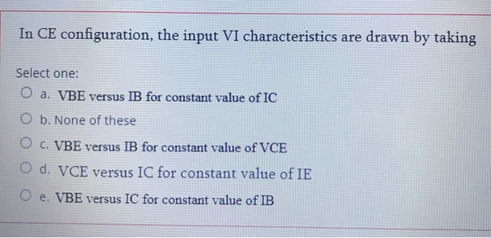 Solved In CE configuration, the input VI characteristics are | Chegg.com