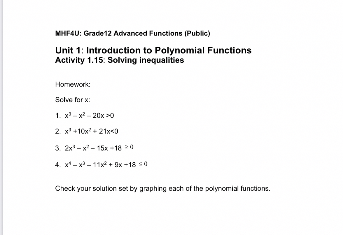 Solved MHF4U: Grade12 ﻿Advanced Functions (Public)Unit 1: | Chegg.com