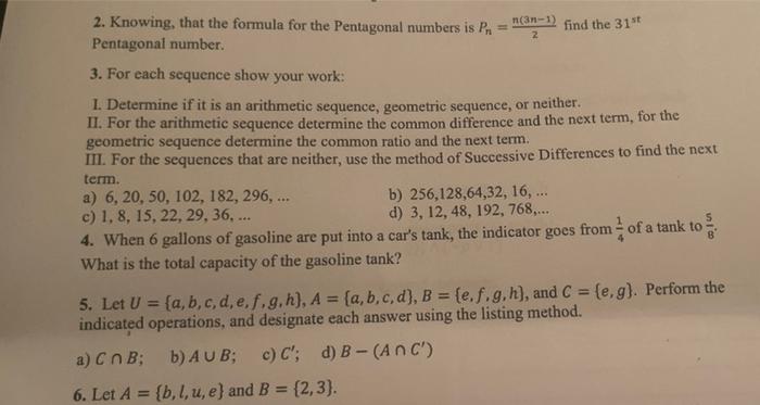 Solved 2 2. Knowing that the formula for the Pentagonal | Chegg.com