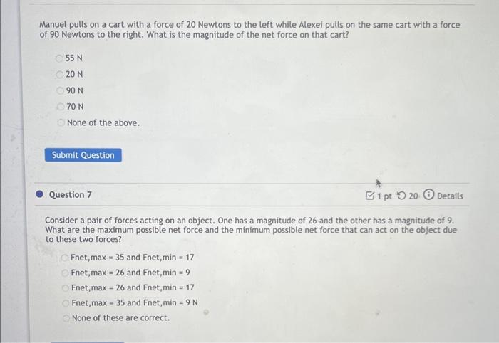 Solved Manuel pulls on a cart with a force of 20 Newtons to | Chegg.com