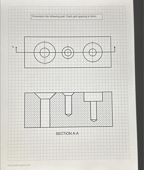 Dimension the following part. Each grid spacing is | Chegg.com