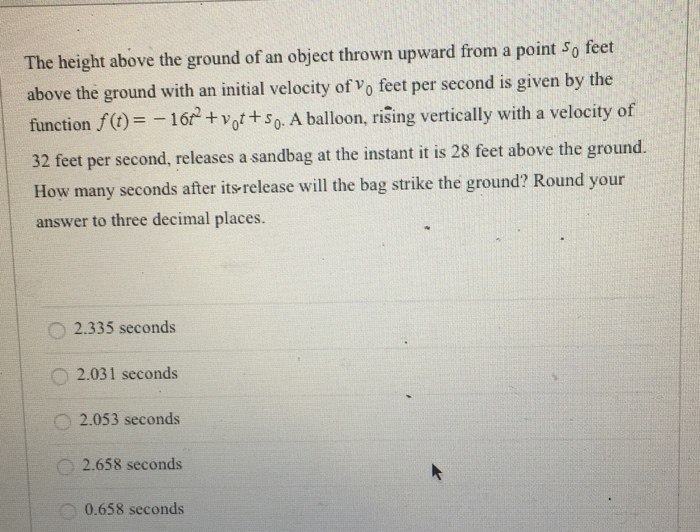 Solved The height above the ground of an object thrown | Chegg.com