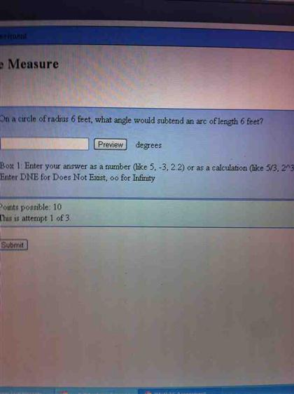 Solved On a circle of radius 6 feet, what angle would | Chegg.com