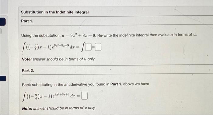 Solved Using the substitution: u=9x2+8x+9. Re-write the | Chegg.com