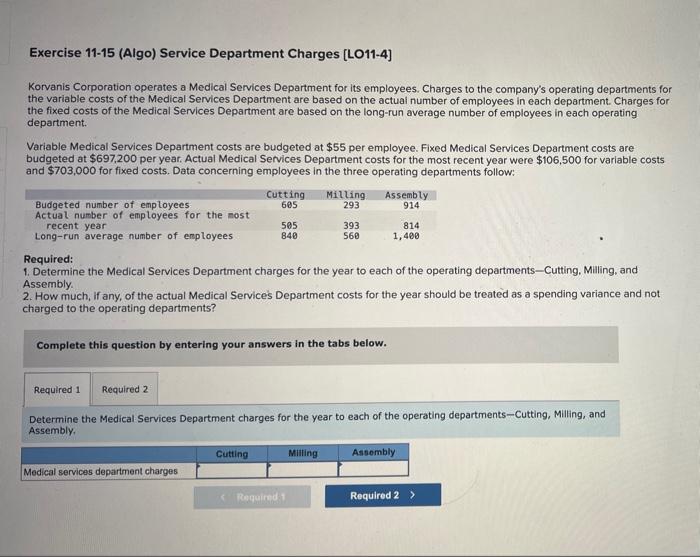 Solved Exercise 11-15 (Algo) Service Department Charges | Chegg.com