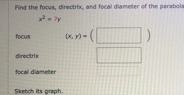 Solved Find the focus, directrix, and focal diameter of the | Chegg.com