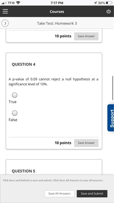 Solved TFW 7:17 PM 1 30% III Courses C Take Test: Homework 3 | Chegg.com