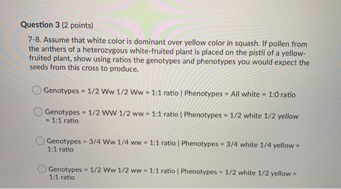 Question 1 (3 points) 1-3. List the gametes which | Chegg.com