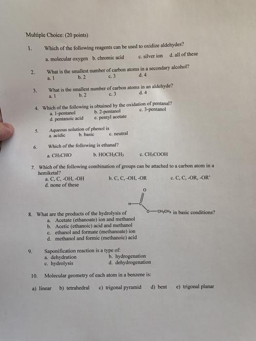 Solved c. 3 Multiple Choice: 20 points) 1. Which of the | Chegg.com