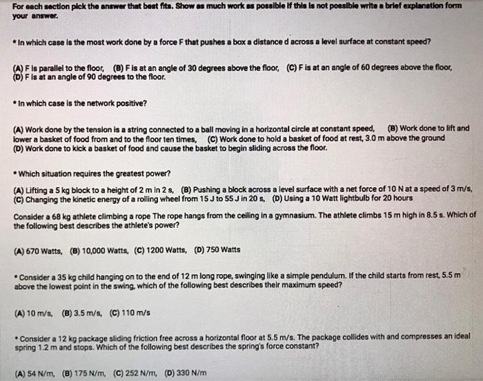 Solved For each section pick the answer that best fita. Show | Chegg.com