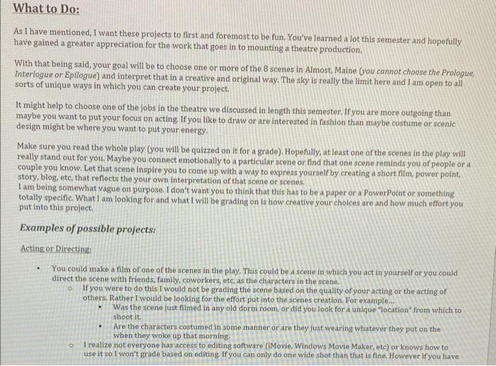 Using the script of Almost, Maine as your | Chegg.com