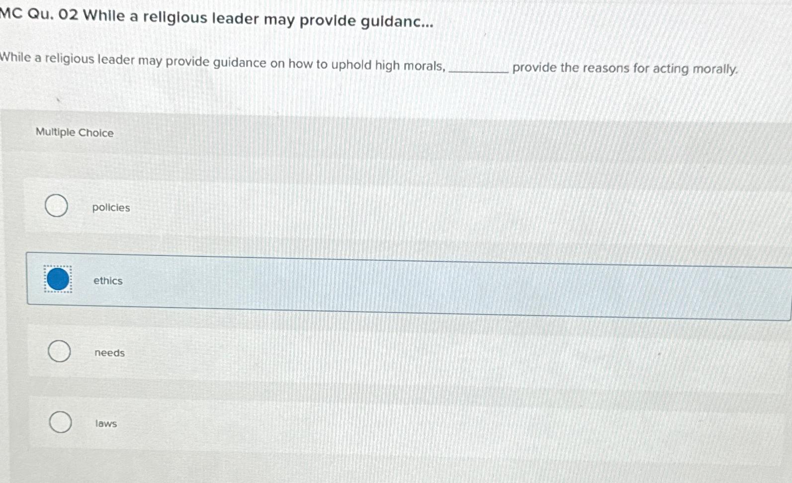 Solved MC Qu. 02 While a relliglous leader may provide | Chegg.com Solved MC Qu. 02 While a relliglous leader may provide | Chegg.com