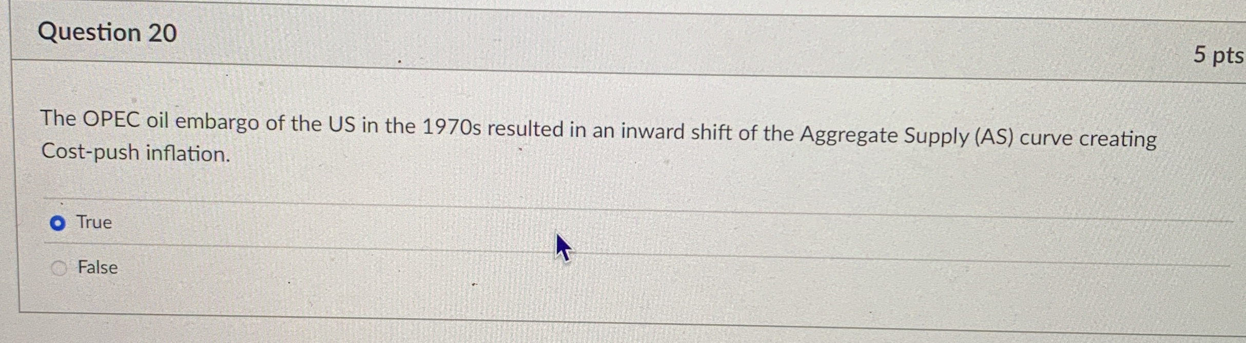 Solved Question 20The OPEC oil embargo of the US in the 1970 | Chegg.com