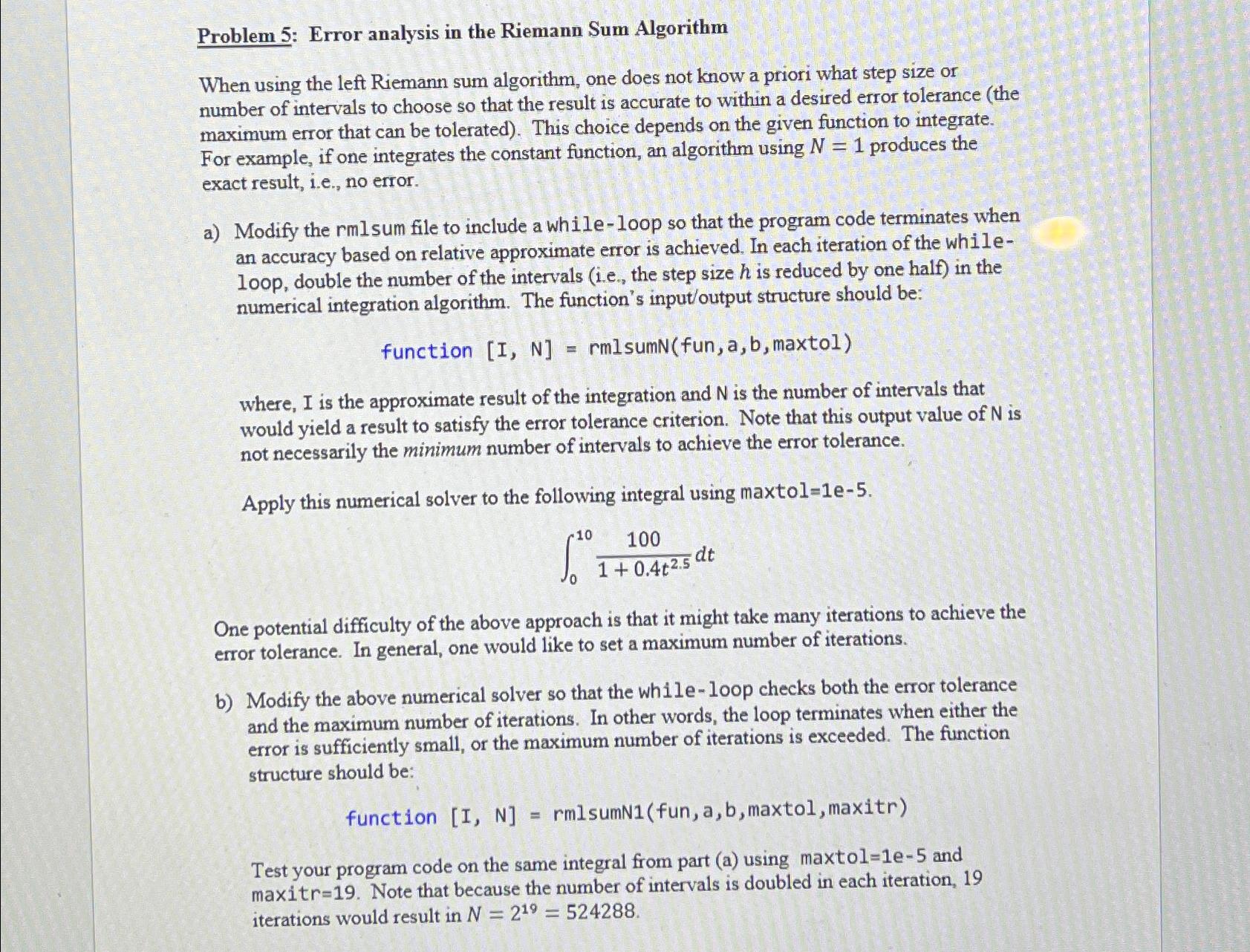 Solved Problem 5: Error analysis in the Riemann Sum | Chegg.com
