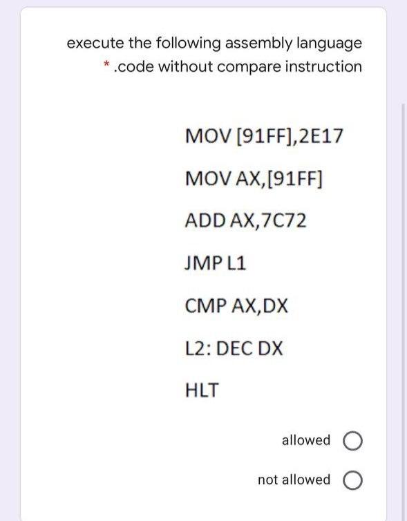 Solved execute the following assembly language *.code | Chegg.com