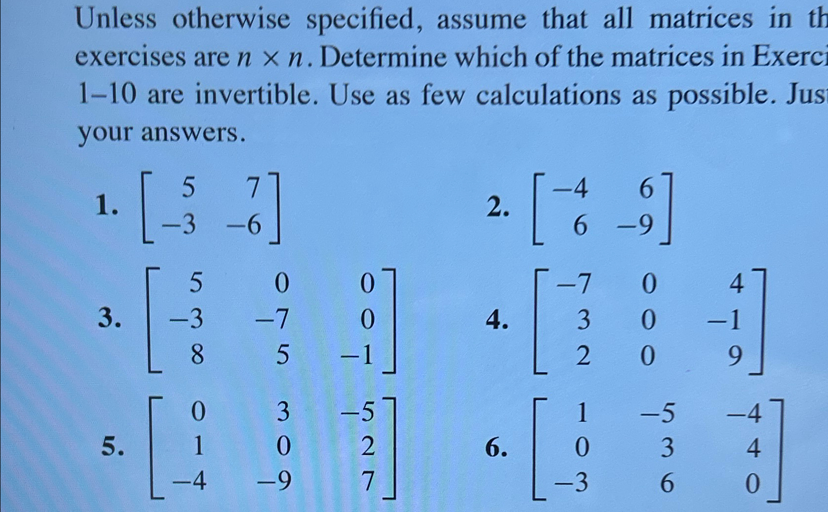 Solved Unless otherwise specified, assume that all matrices | Chegg.com